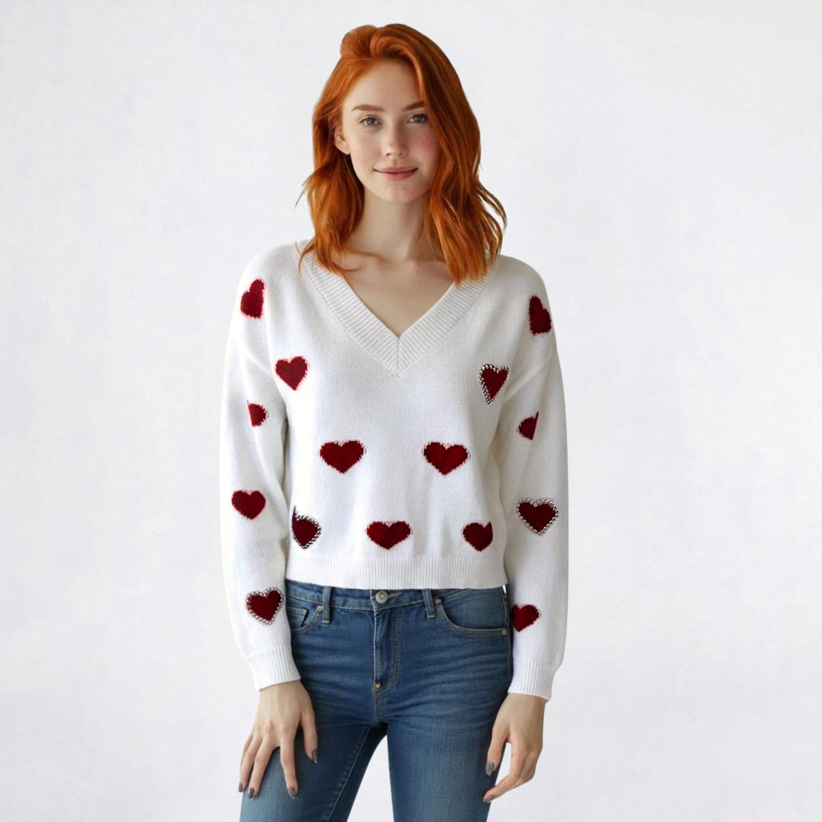 Click here for Juniors A. Byer Long Sleeve Stud Heart V-Neck Swea... prices
