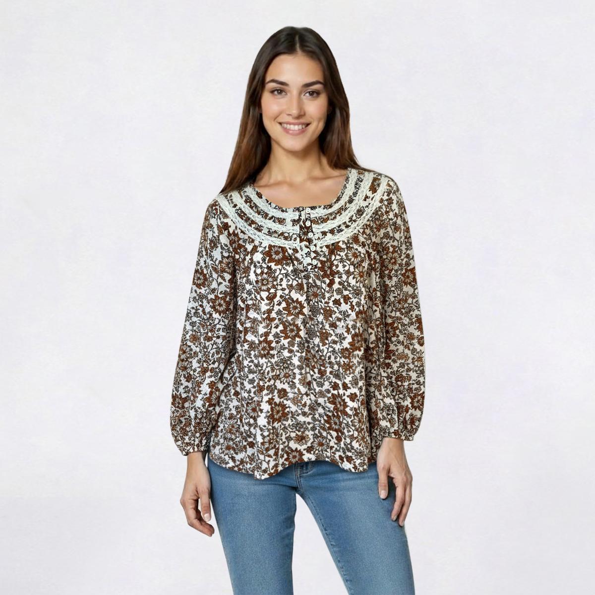 Click here for Womens Absolutely Famous Long Sleeve Lace Trim Flo... prices