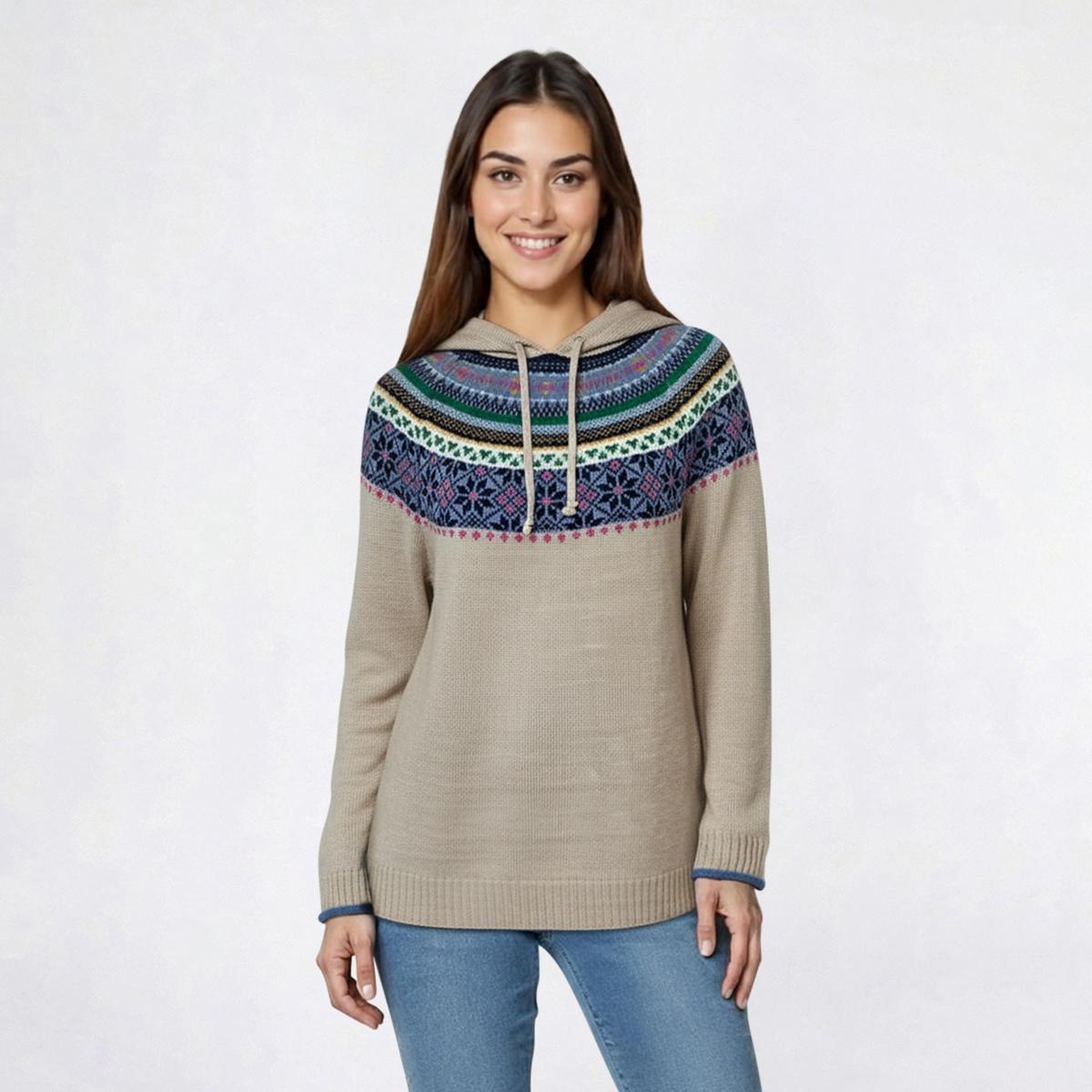 Click here for Womens Erika Long Sleeve Hooded Fair Isle Sweater prices