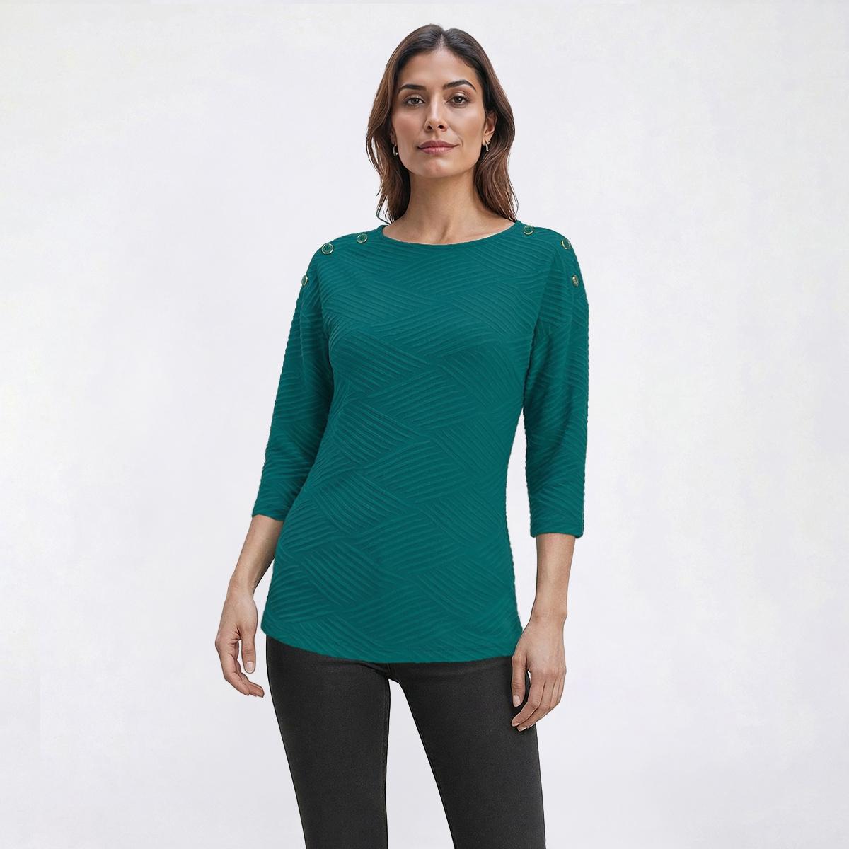 Click here for Petite Emily Daniels 3/4 Sleeve Button Shoulder Bl... prices