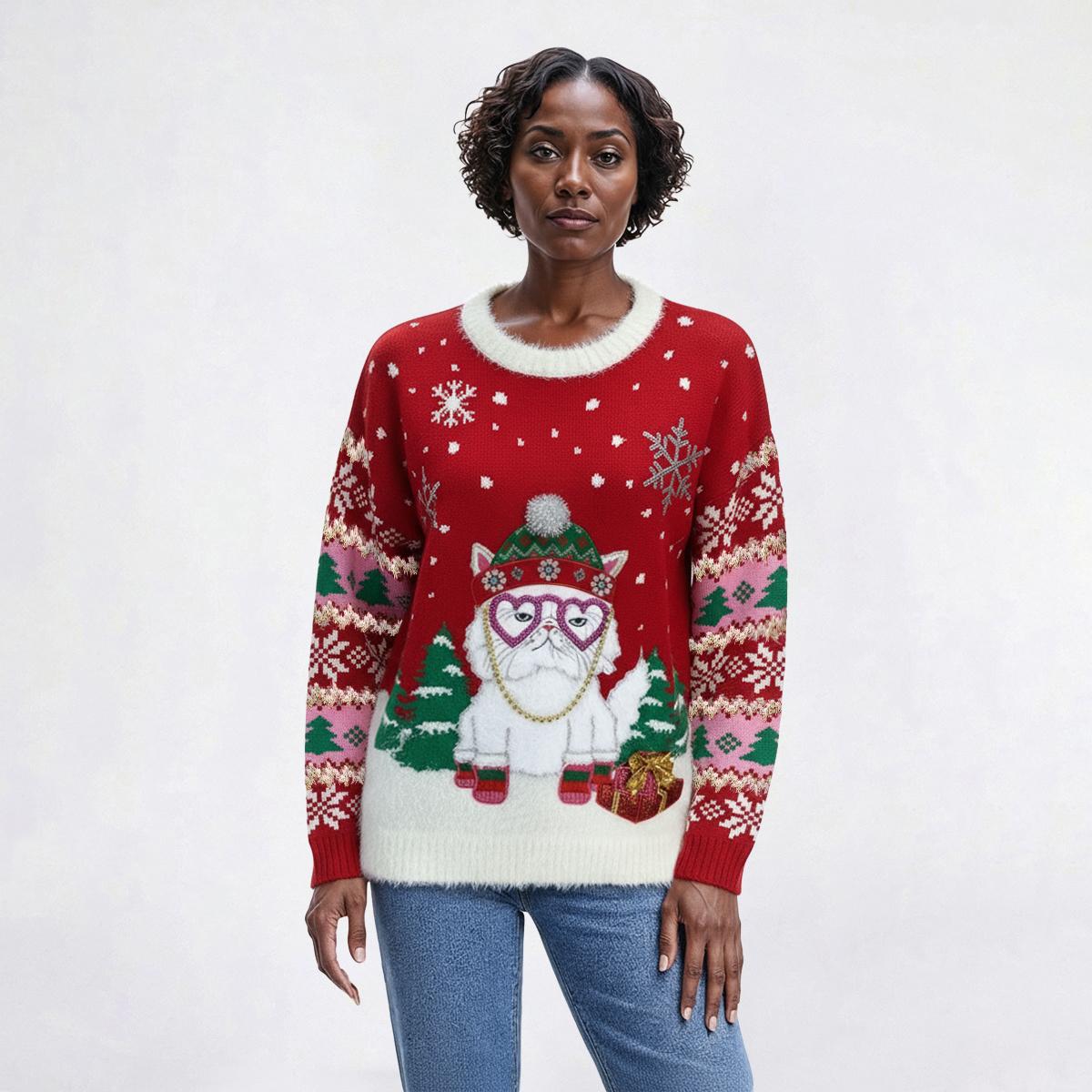 Click here for Womens 33 Degrees Furry Cat In Heart Glasses Xmas... prices