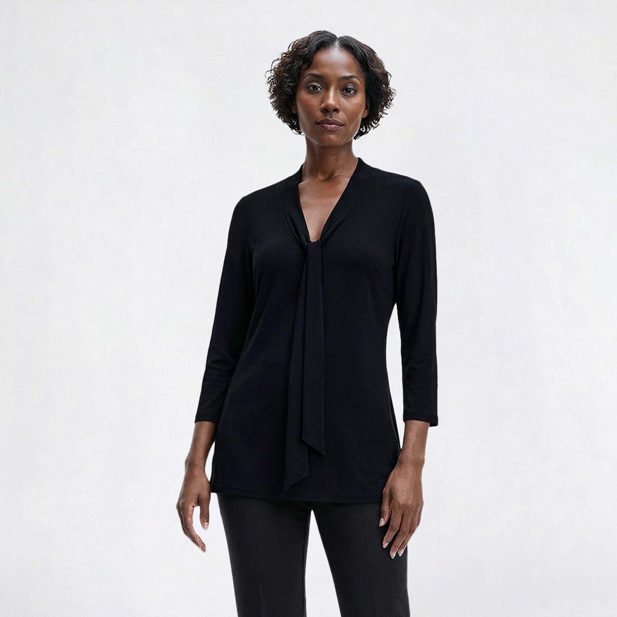 Kasper Womens 3/4-Sleeve Tie-Neck Top  Regular & Petite - Fire Red