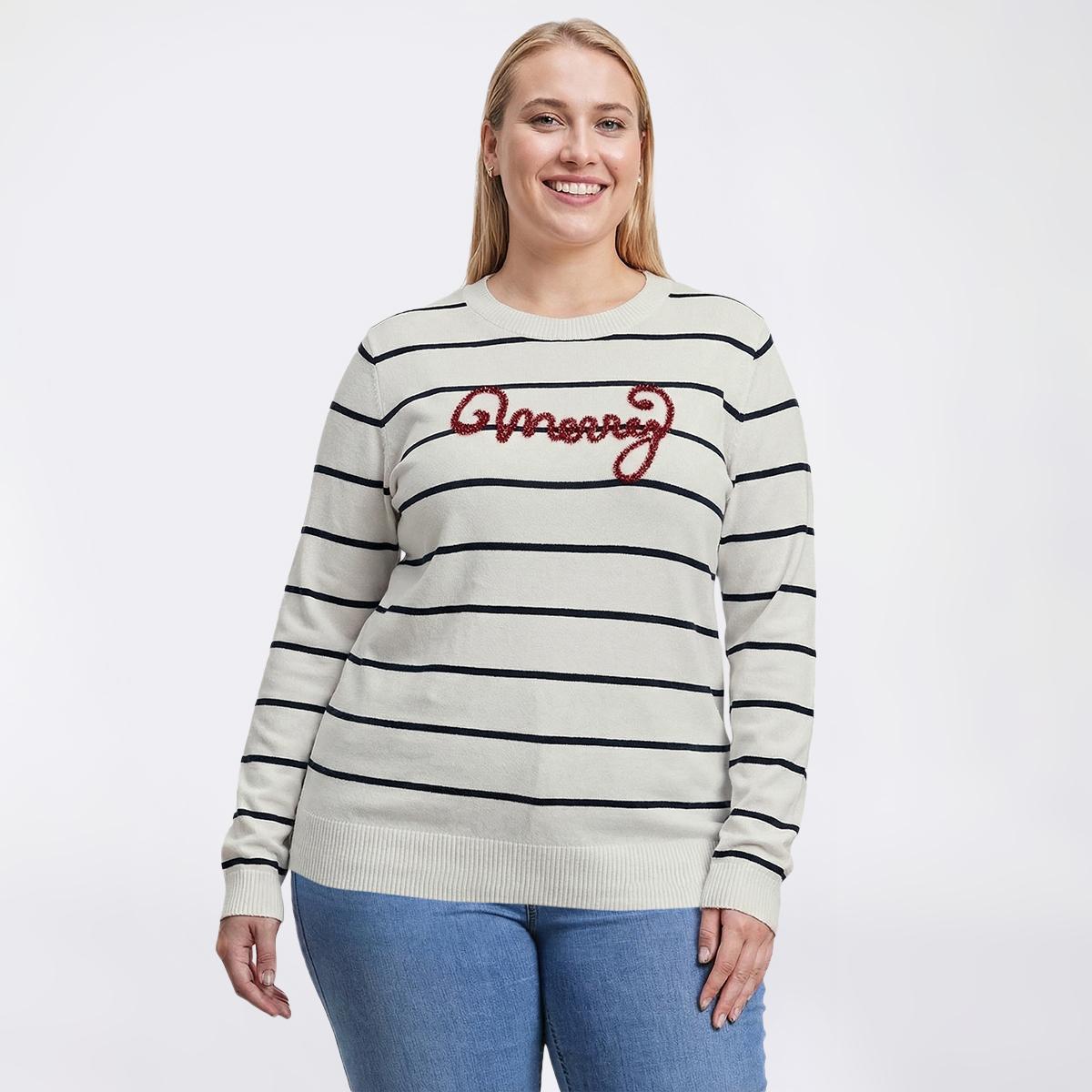 Click here for Plus Size Emily Daniels Stripe Merry Hacci Sweater prices