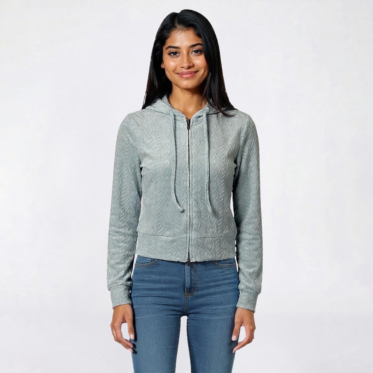 Click here for Juniors Pink Rose Embroidered Velour Zip Hoodie Ja... prices