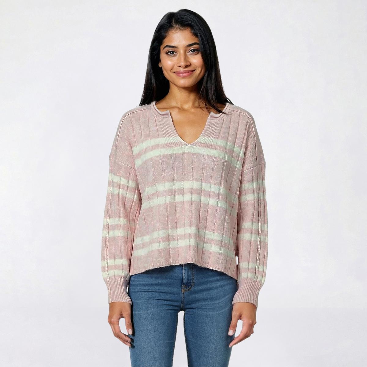 Click here for Juniors Pink Rose Stripe Mossy Drop Shoulder Step... prices