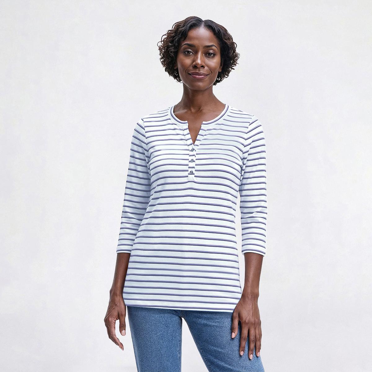 Click here for Womens Hasting & Smith 3/4 Sleeve Stripe Henley Te... prices