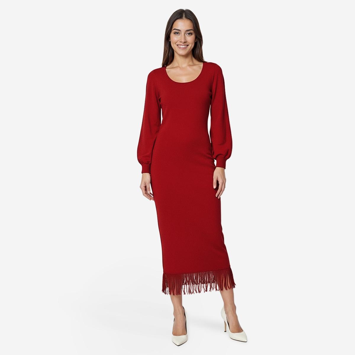 Click here for Womens Nina Leonard Balloon Sleeve Fringe Hem Swea... prices