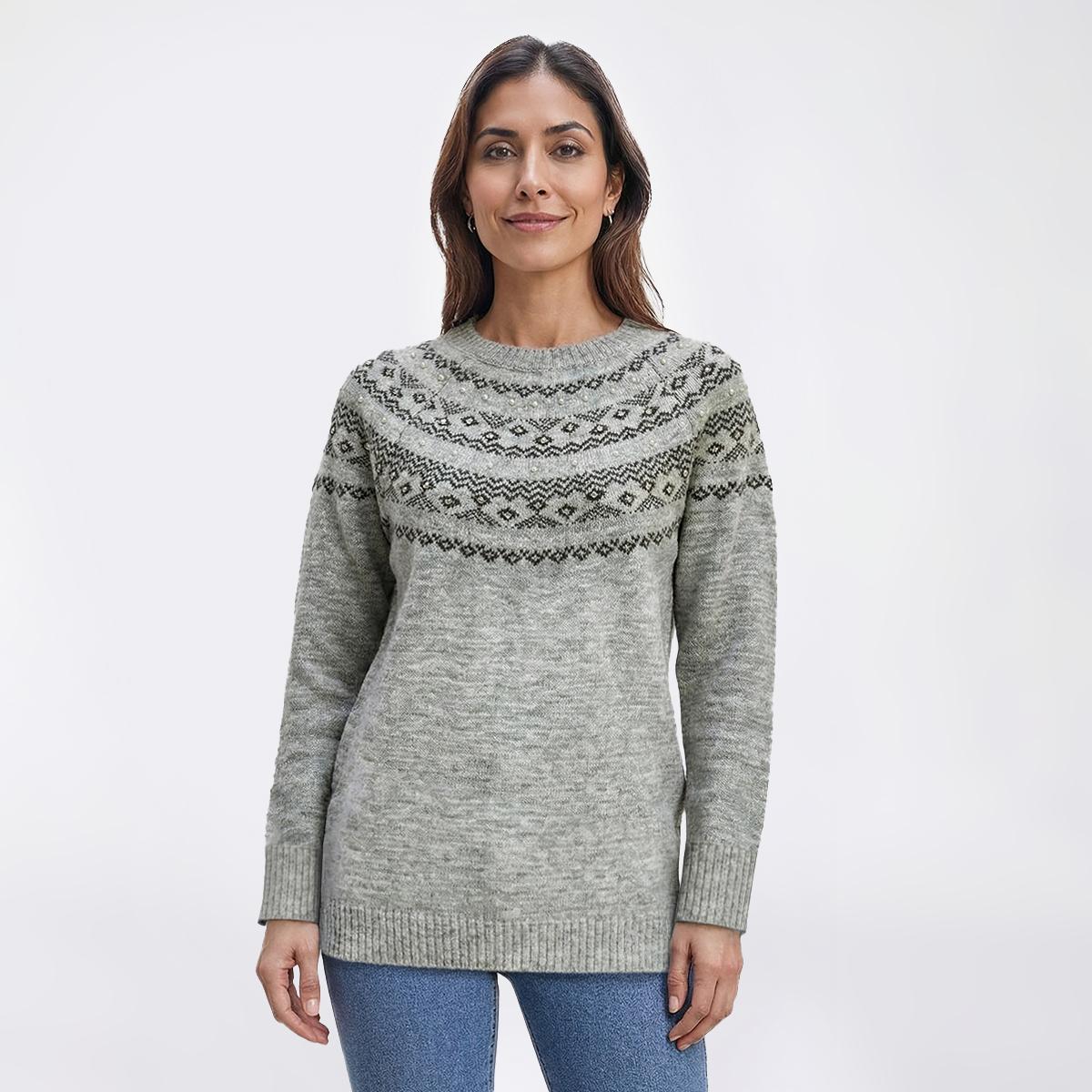 Click here for Womens Absolutely Famous Pearl Trim Fair Isle Swea... prices