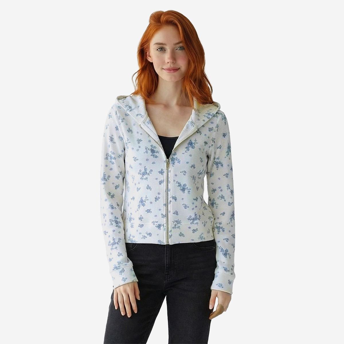 Click here for Juniors No Comment Floral Waffle Hoodie Jacket prices
