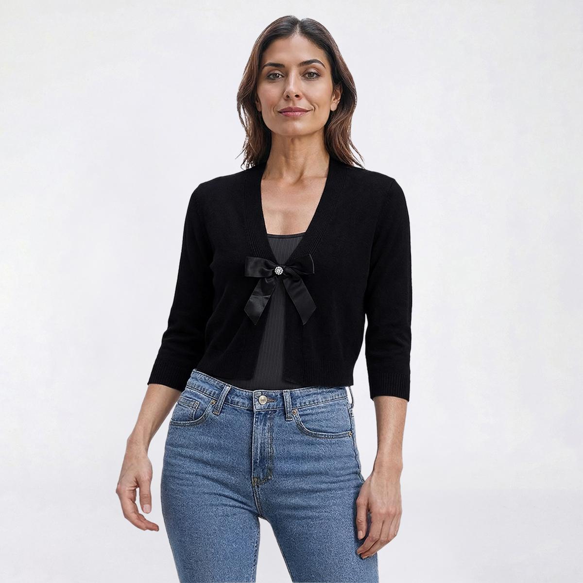 Click here for Womens Love Scarlet 3/4 Sleeve Rhinestone Bow Trim... prices