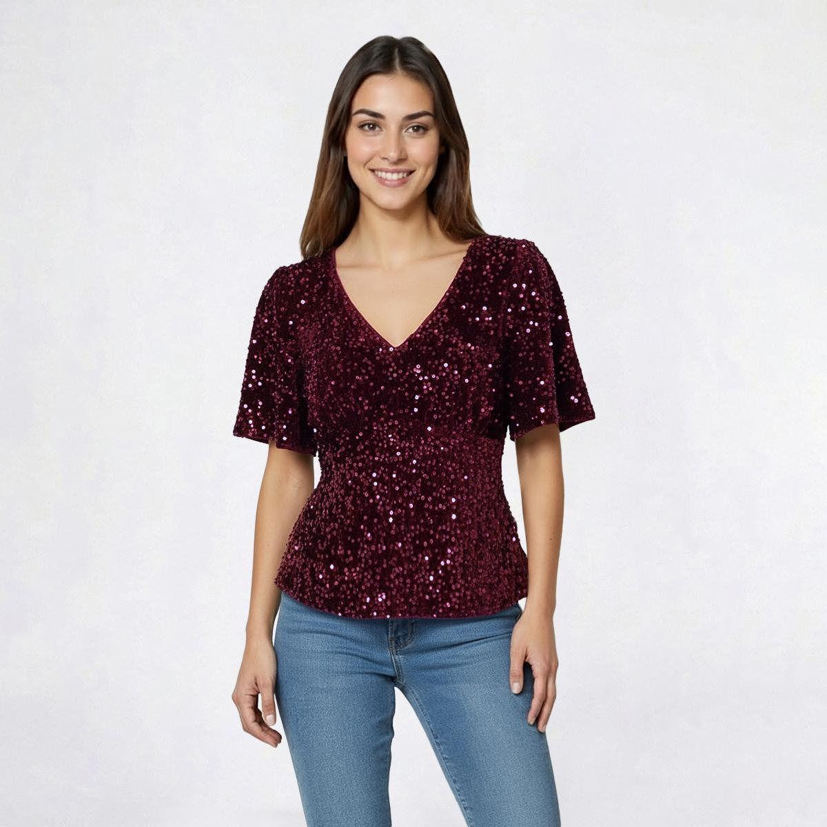 Click here for Womens Nanette Lepore Short Flutter Sleeve Sequin... prices
