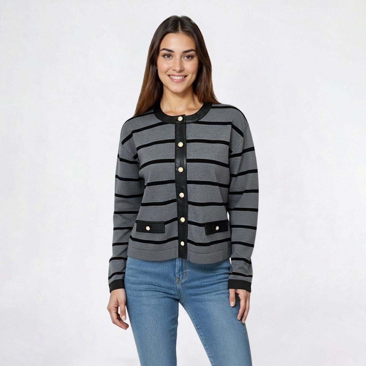 Click here for Womens Nanette Lepore Faux Leather Detail Stripe C... prices