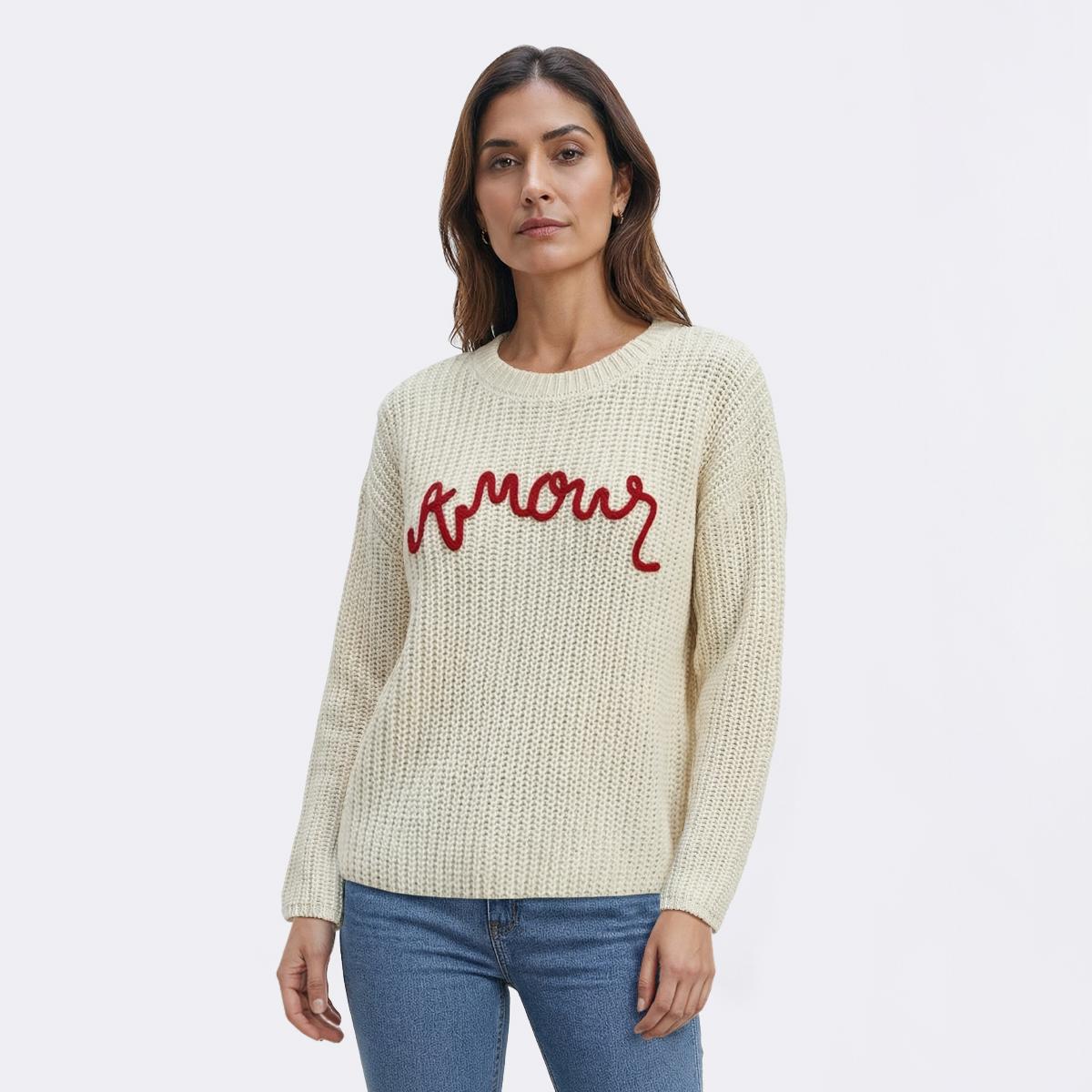 Click here for Womens Nicole Miller Long Sleeve Amour Sweater prices