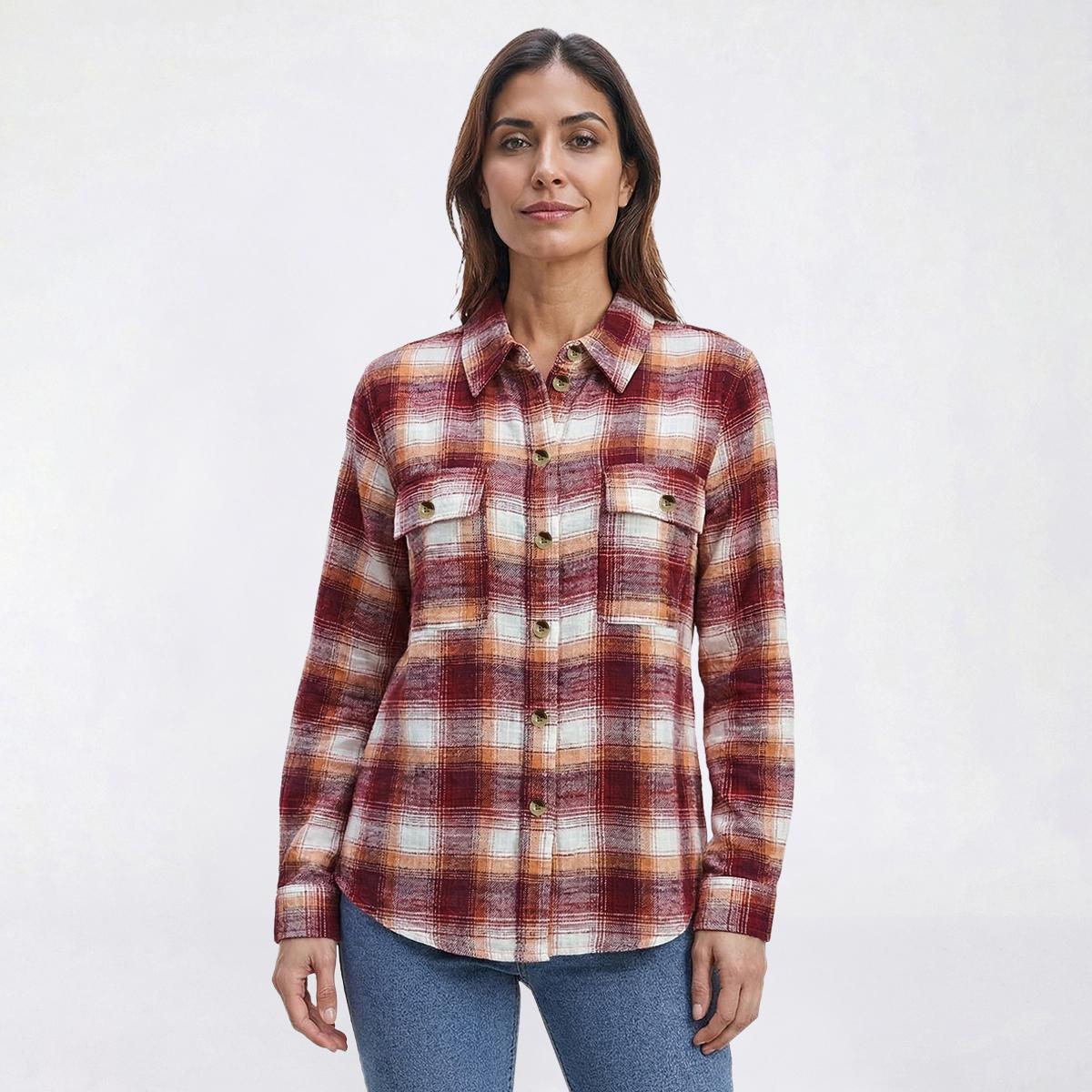 Click here for Womens Dash Soft Brushed Plaid Slub Button Front F... prices