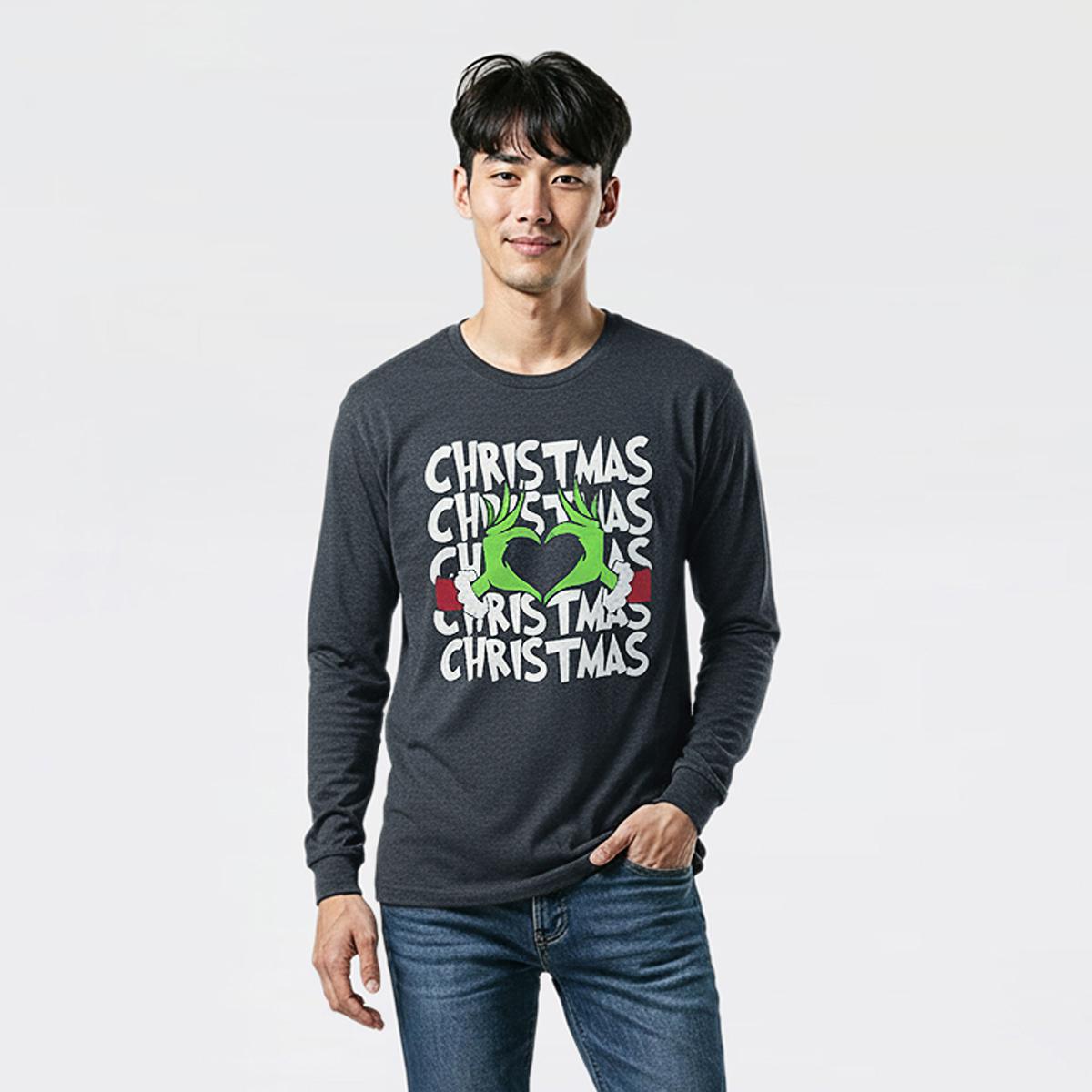 Click here for Young Mens Grinch Christmas Heart Long Sleeve Grap... prices