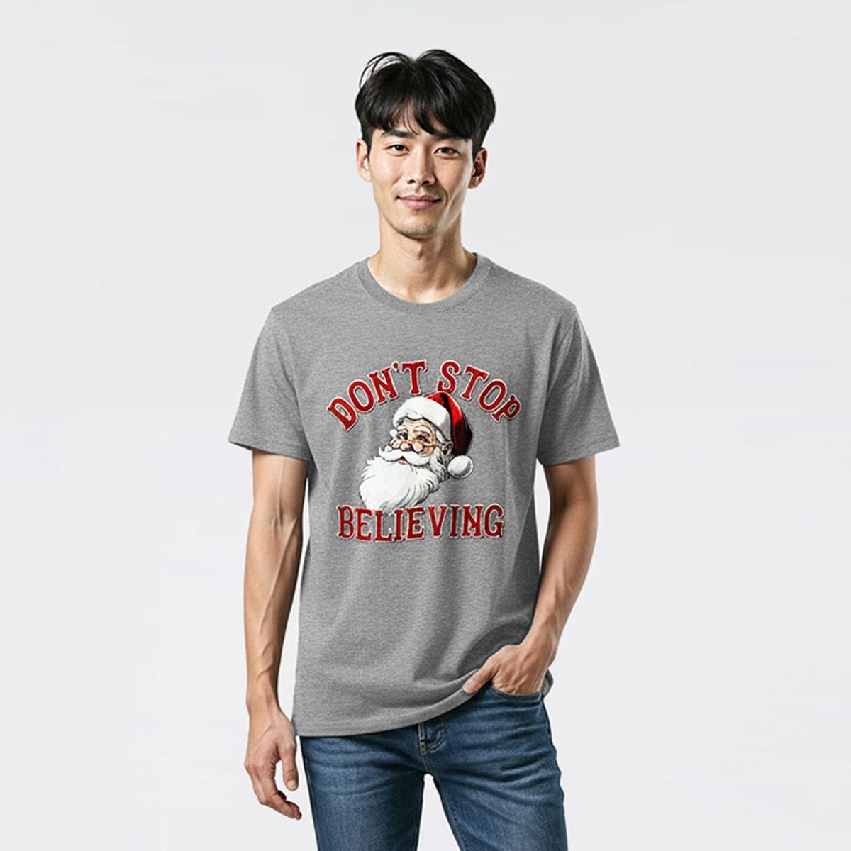 Click here for Young Mens Dont Stop Believing Santa Short Sleeve... prices