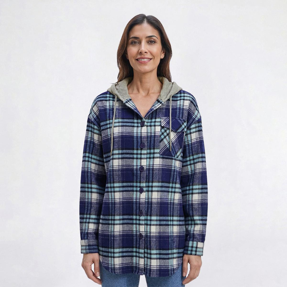 Click here for Womens Dash Tartan Button Front Hooded Shacket prices