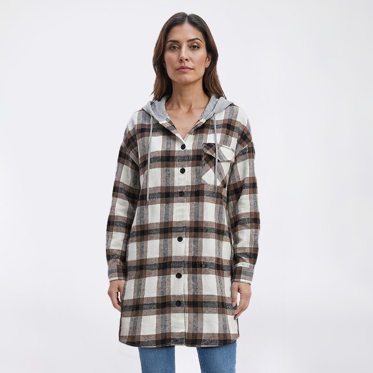 Click here for Womens Dash Plaid Button Front Hooded Shacket prices