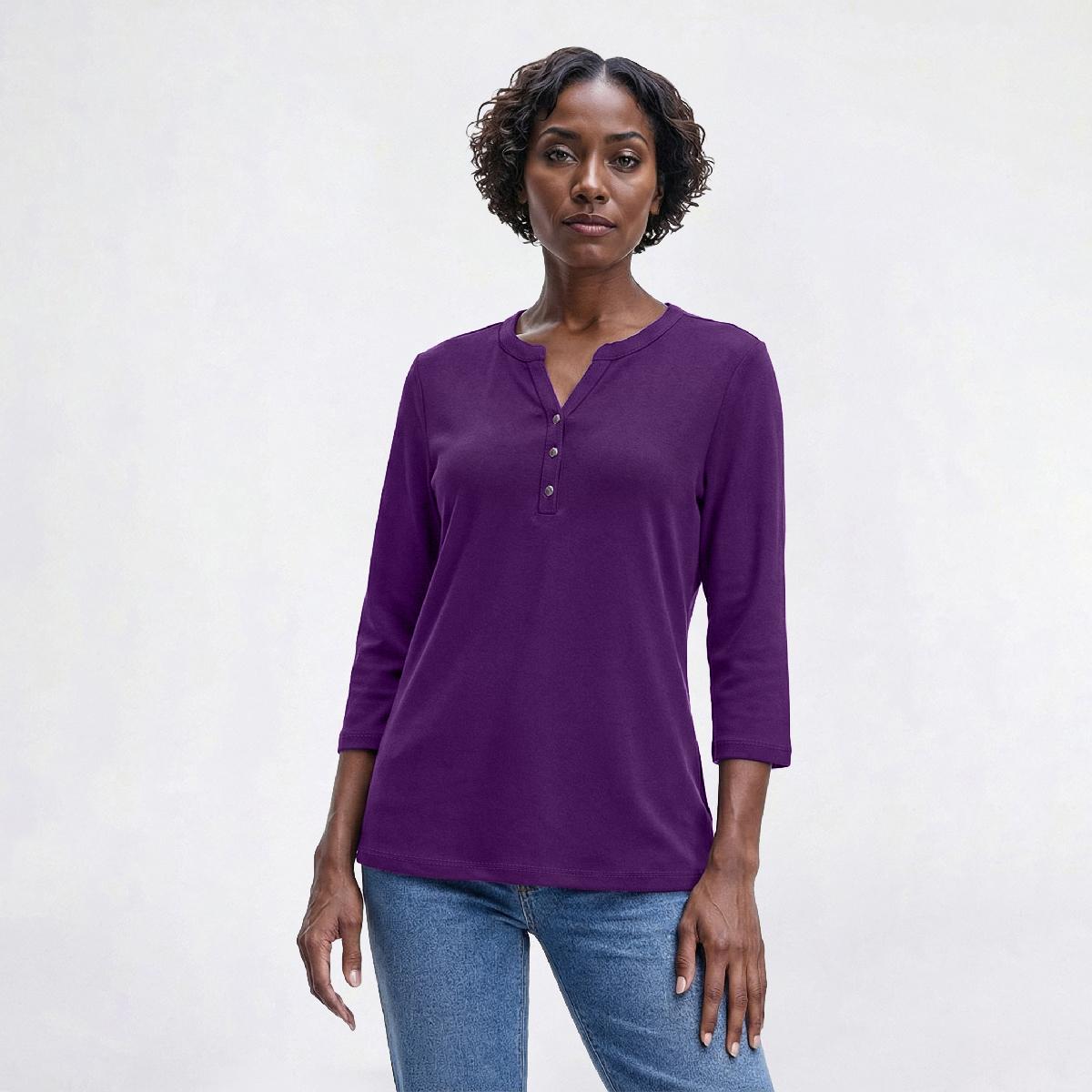 Click here for Petite Hasting & Smith 3/4 Sleeve Solid Henley Tee prices