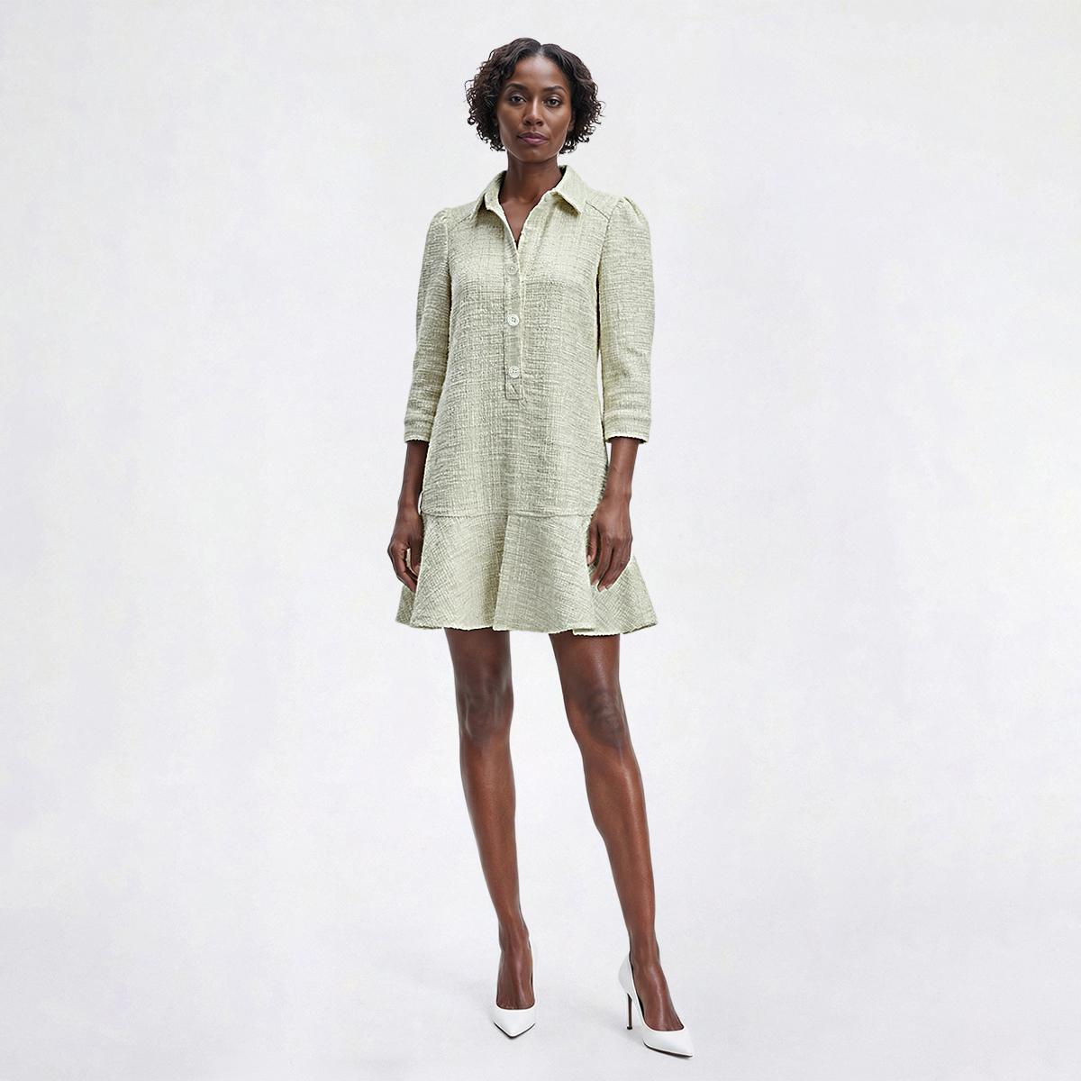 Robbie Bee Petite Textured Button-Front Dress - Cream