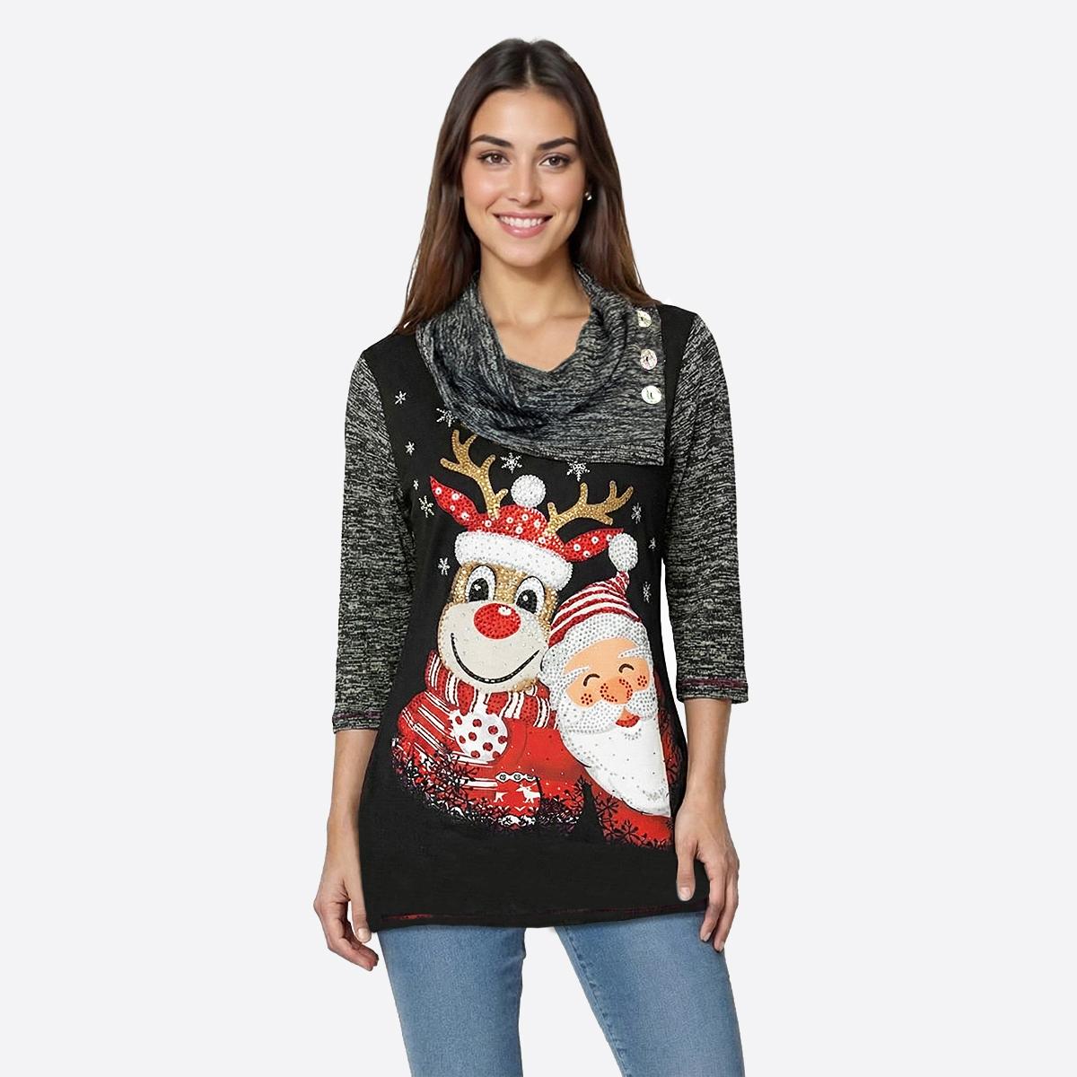 Click here for Womens Onque Cowl Neck Santa & Reindeer SharkBite... prices