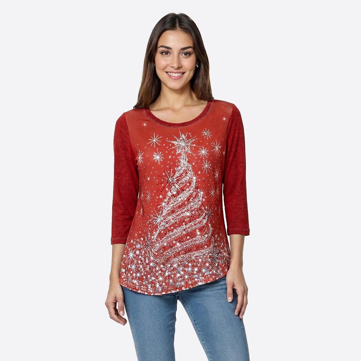 Click here for Womens Onque 3/4 Sleeve Round Neck Tree w/Asymmetr... prices