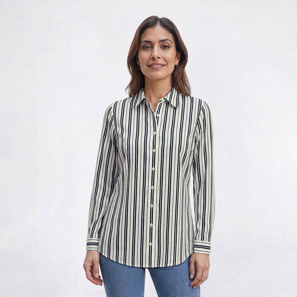 Click here for Womens Anne Klein Long Sleeve Stripe Casual Button... prices