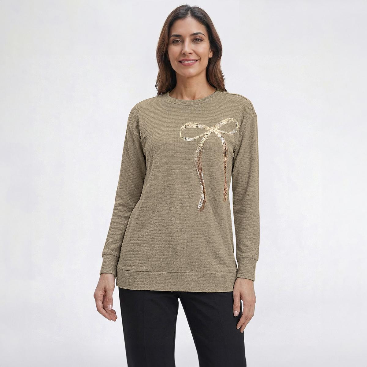 Click here for Womens Como Blu Long Sleeve Sequin Bow Lightweight... prices