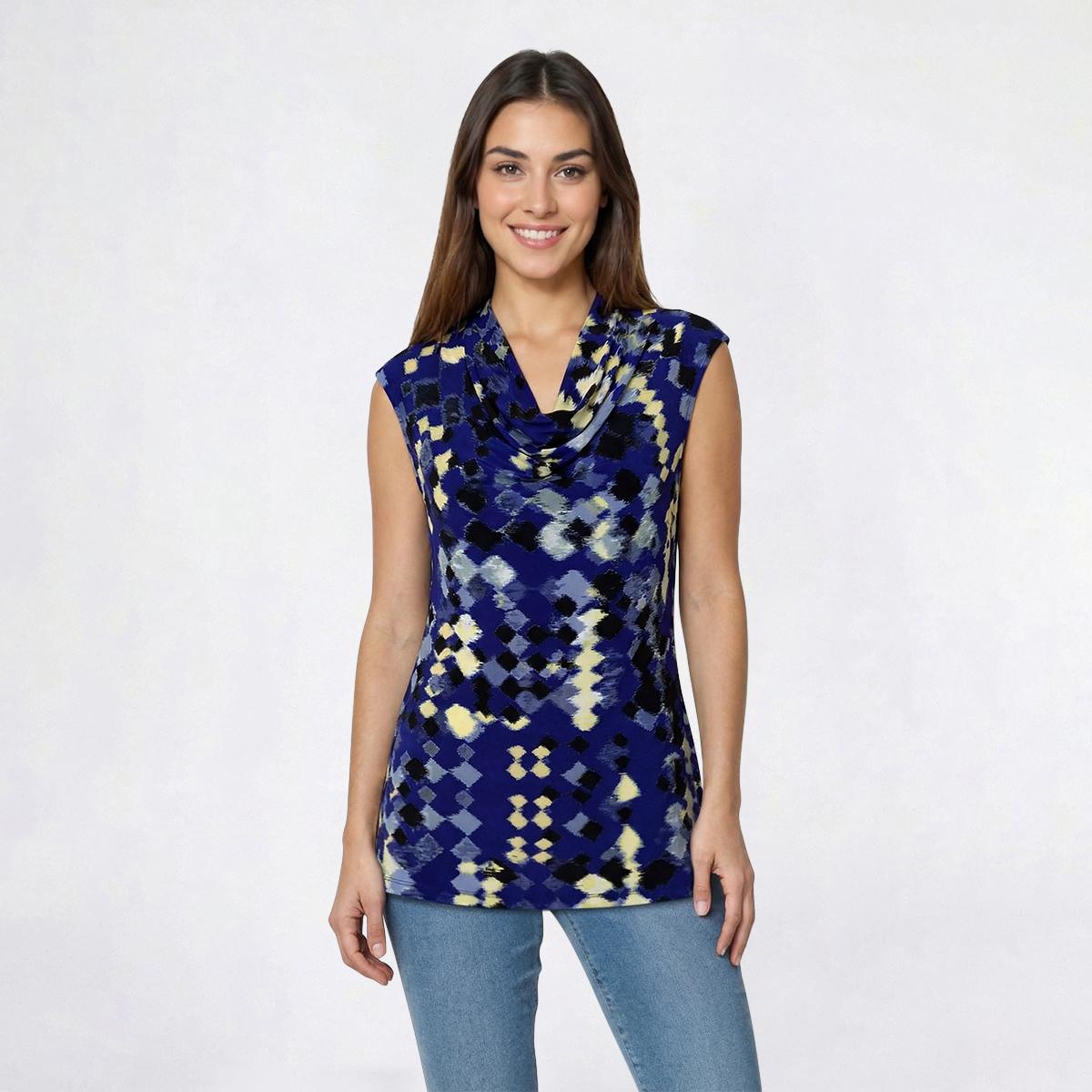 Click here for Womens Kasper Sleeveless Drape Neck Geometric Abst... prices