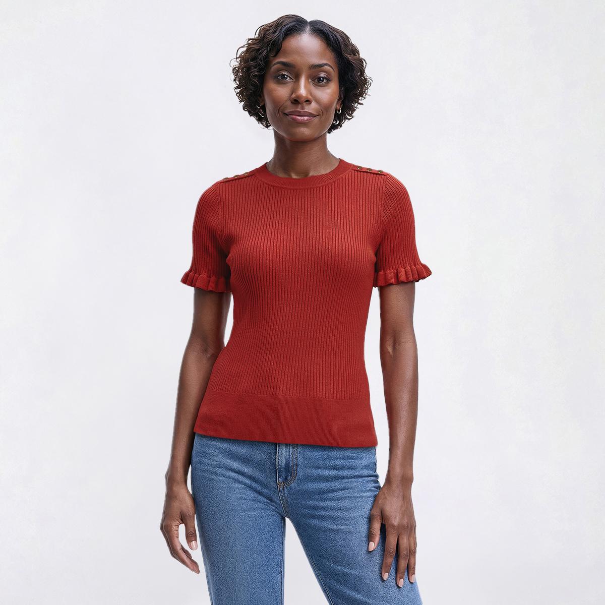 Click here for Womans Rio & Rian Solid Ribbed Sweater with Should... prices