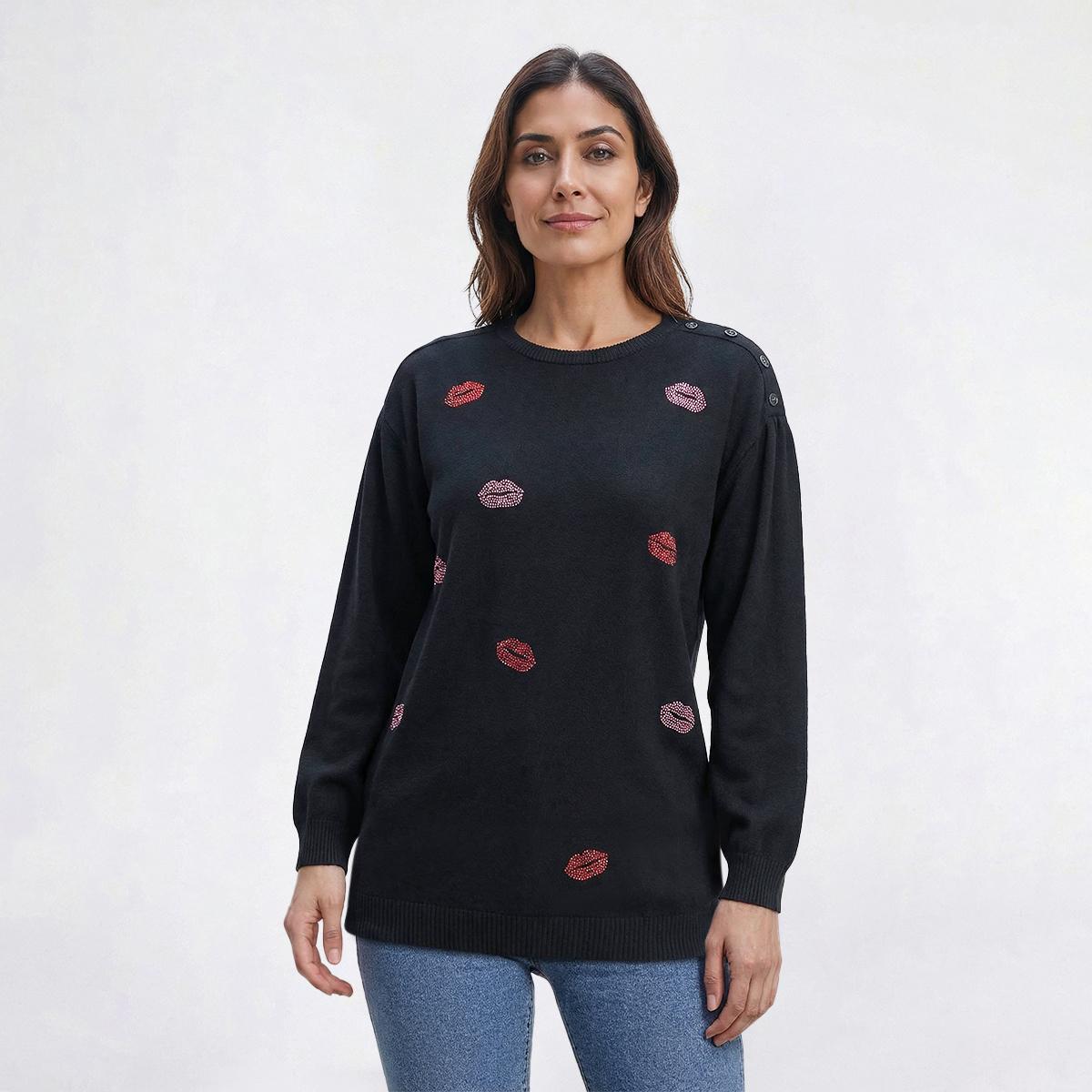 Click here for Plus Size Emily Daniels Long Sleeve Lips Rhineston... prices