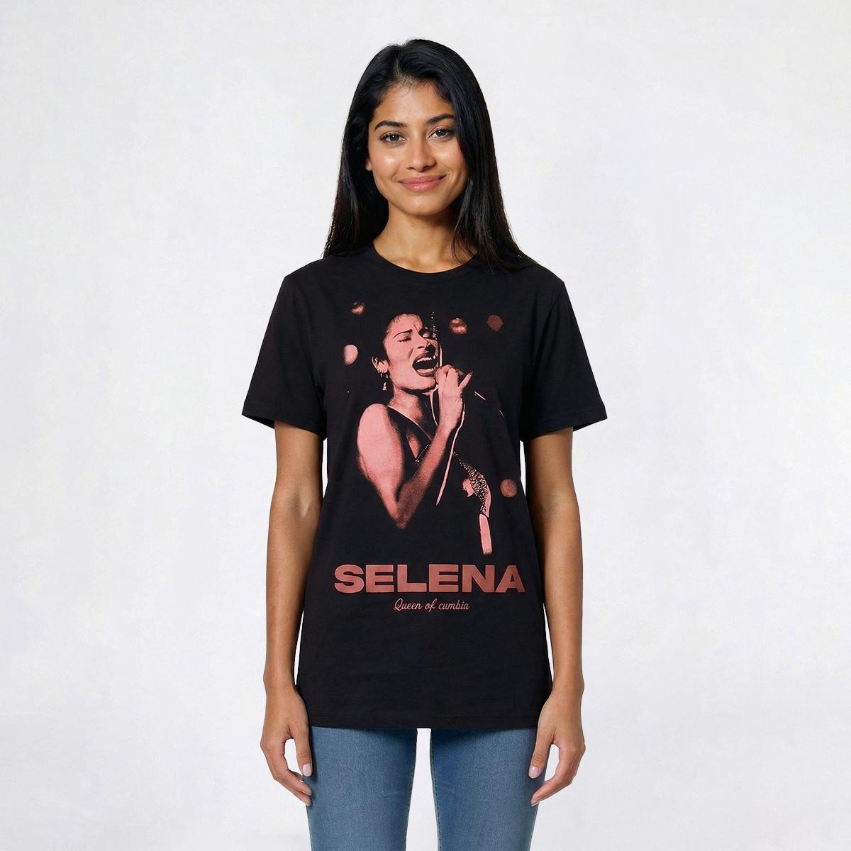 Click here for Juniors Selena Queen of Cumbia Short Sleeve Graphi... prices