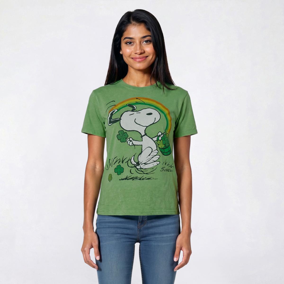 Click here for Juniors Freeze Snoopy Mineral Wash Saint Patty Tee prices