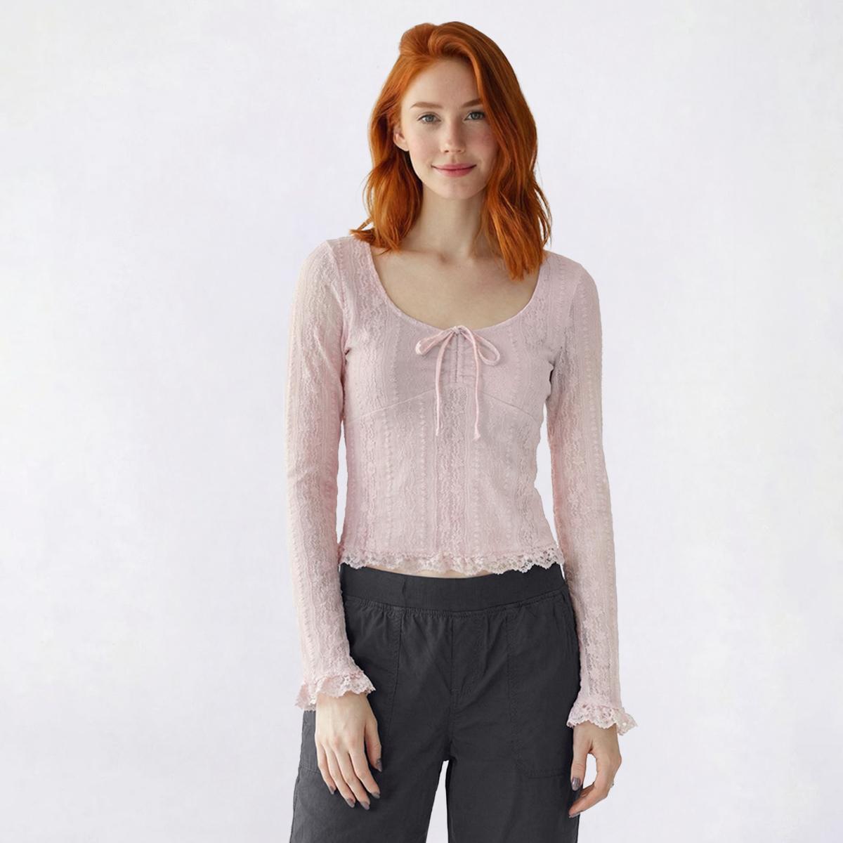 Click here for Juniors Madden Girl Long Sleeve Cinch Lace Blouse... prices