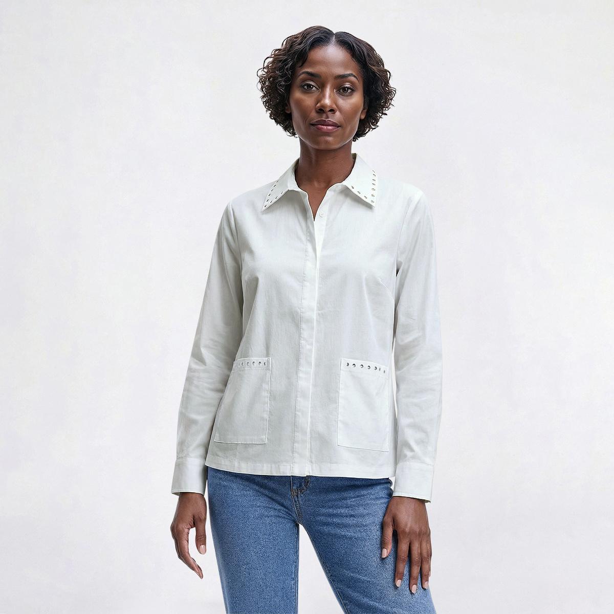 Click here for Womens Zac & Rachel Long Sleeve Studded Trim Casua... prices