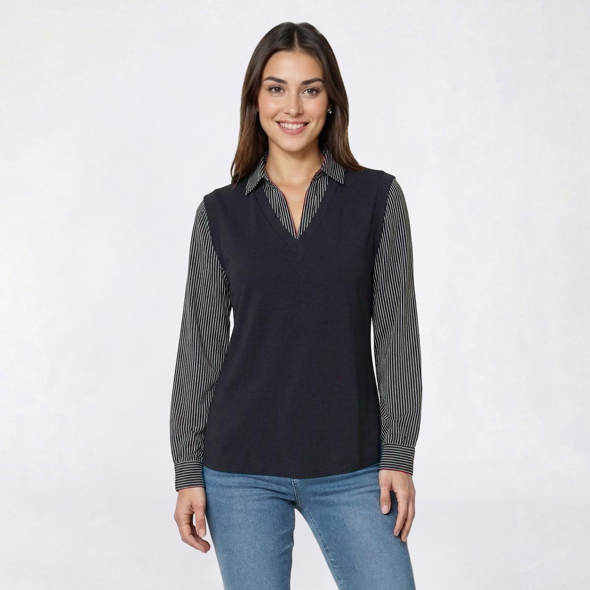 Click here for Womens Adrianna Papell Long Sleeve Small Stripe Tw... prices