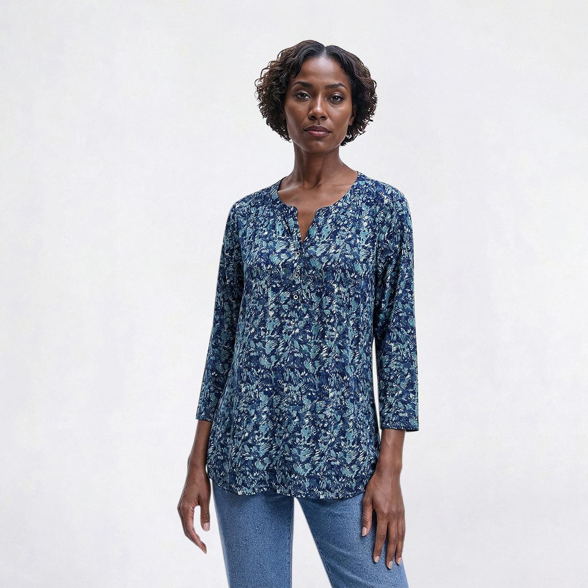 Click here for Petite Napa Valley 3/4 Sleeve Feather Pleat Henley... prices