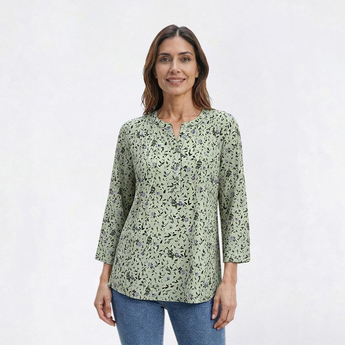 Click here for Petite Napa Valley 3/4 Sleeve Vine Floral Pleat He... prices