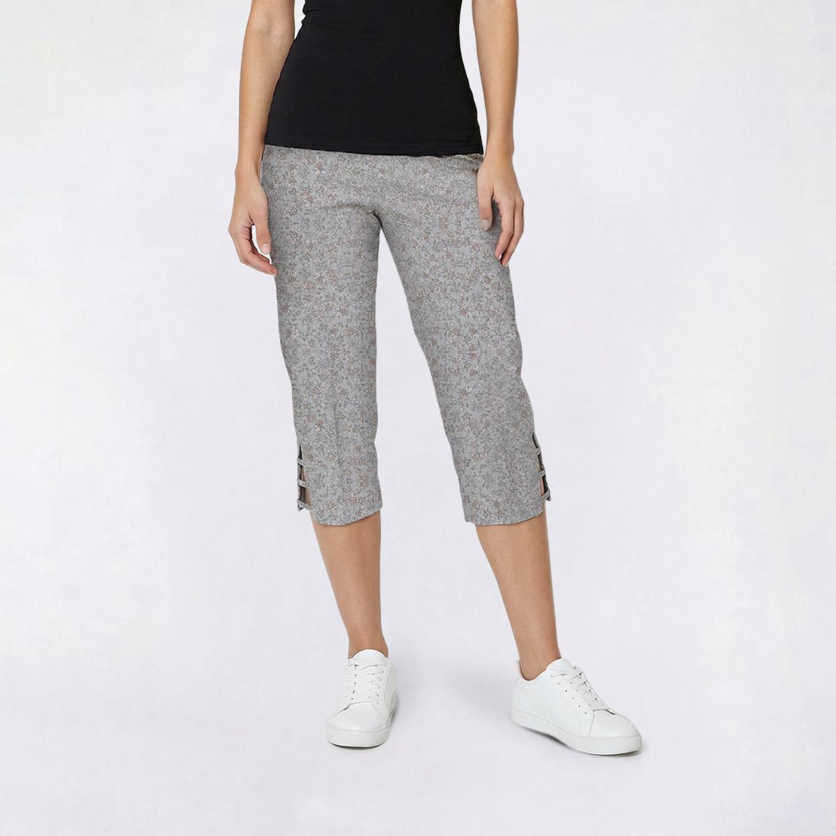 Click here for Petite Napa Valley Floral 3-Bar Hem Detail Capris prices