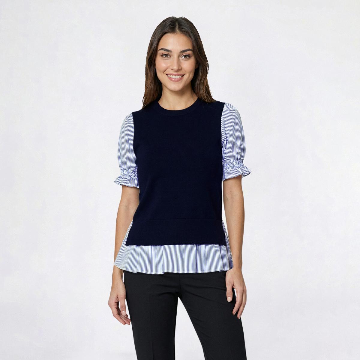 Click here for Womens Nanette Lepore Short Pinstripe Sleeve Two I... prices