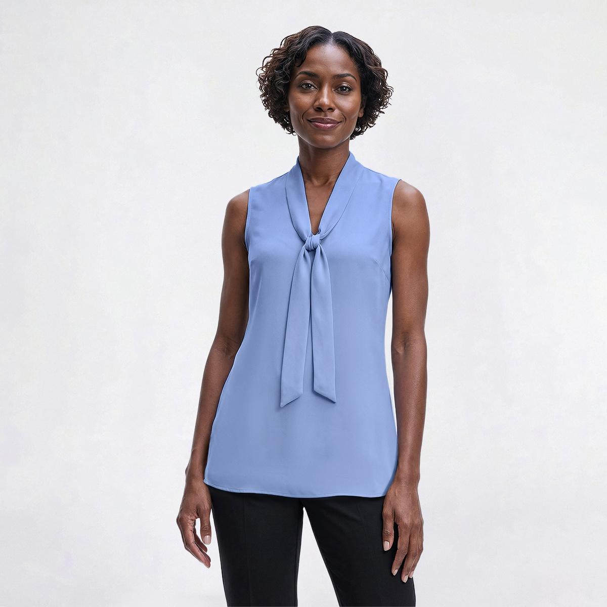 Click here for Womens Kasper Sleeveless Tie Front Solid Blouse prices