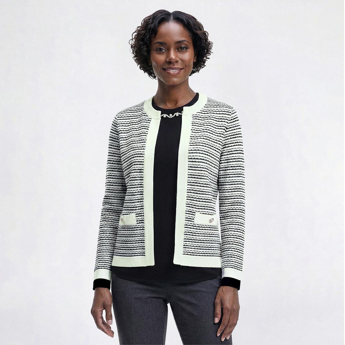 Click here for Womens Kasper Long Sleeve Hook And Eye Stripe Swea... prices