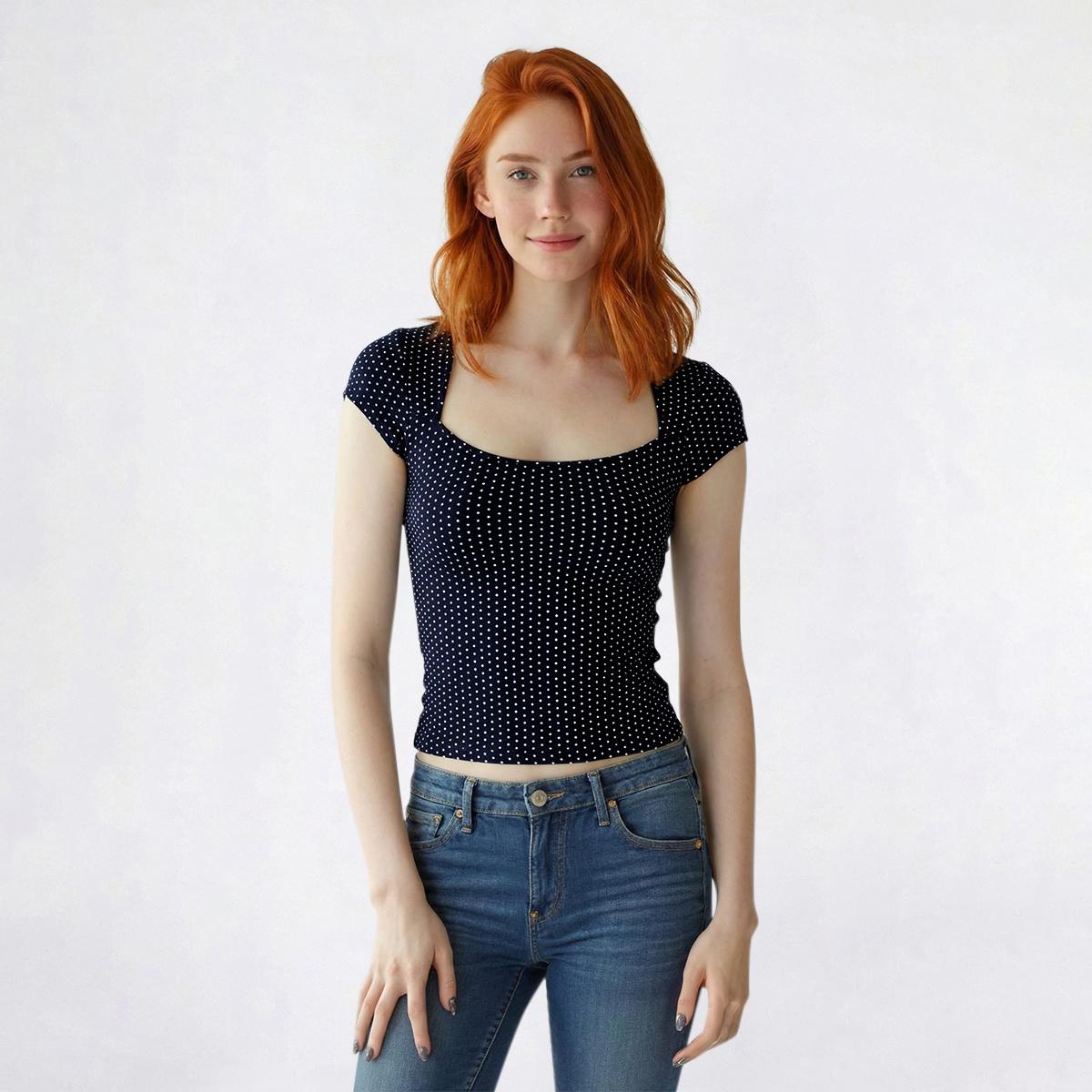 Click here for Juniors Madden Girl Cap Sleeve Polka Dot Square Ne... prices