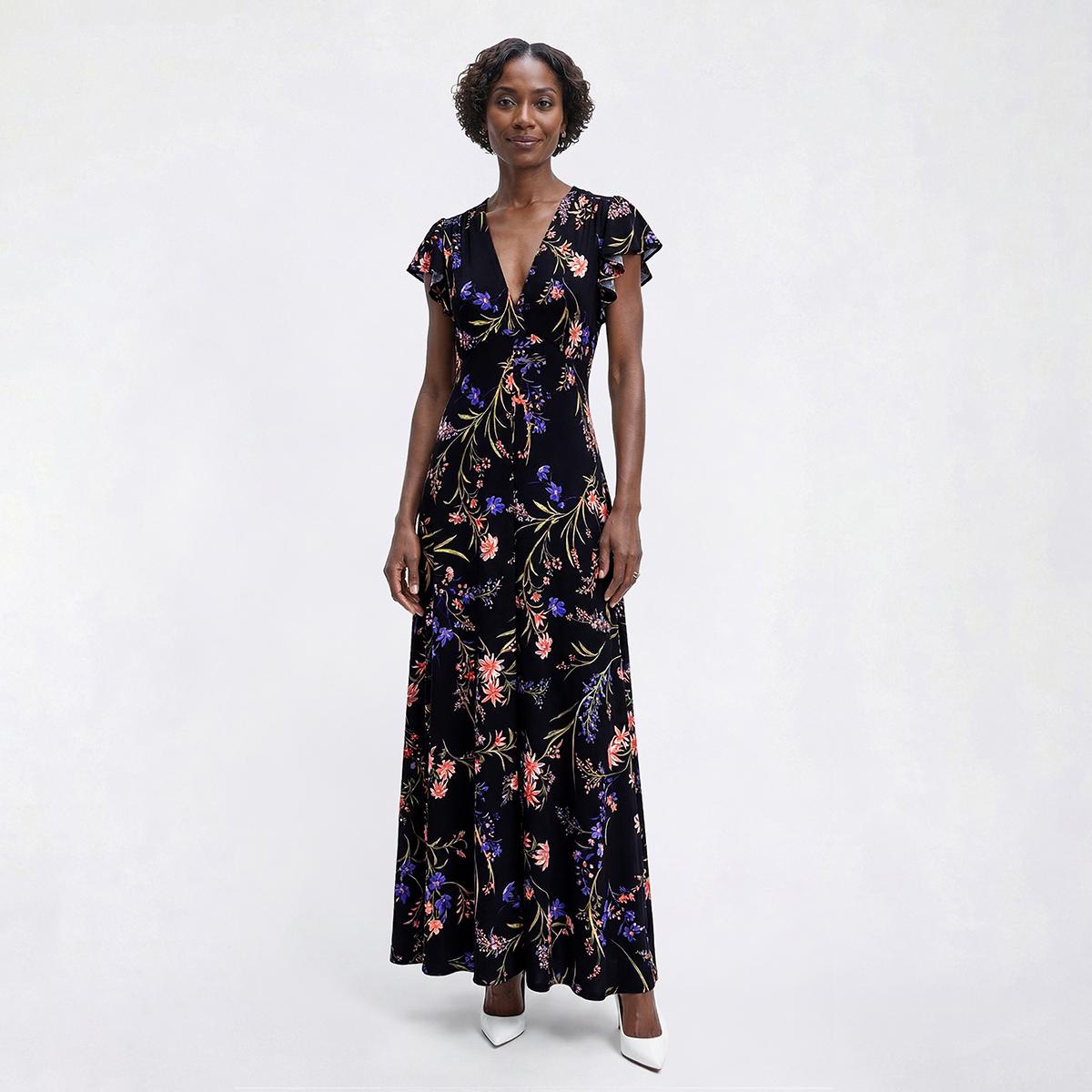 Click here for Womens MSK Flutter Sleeve V Neck Floral Maxi Dress prices