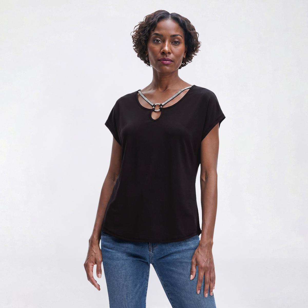 Click here for Womens Love Scarlet Short Sleeve O-Ring Keyhole Ne... prices