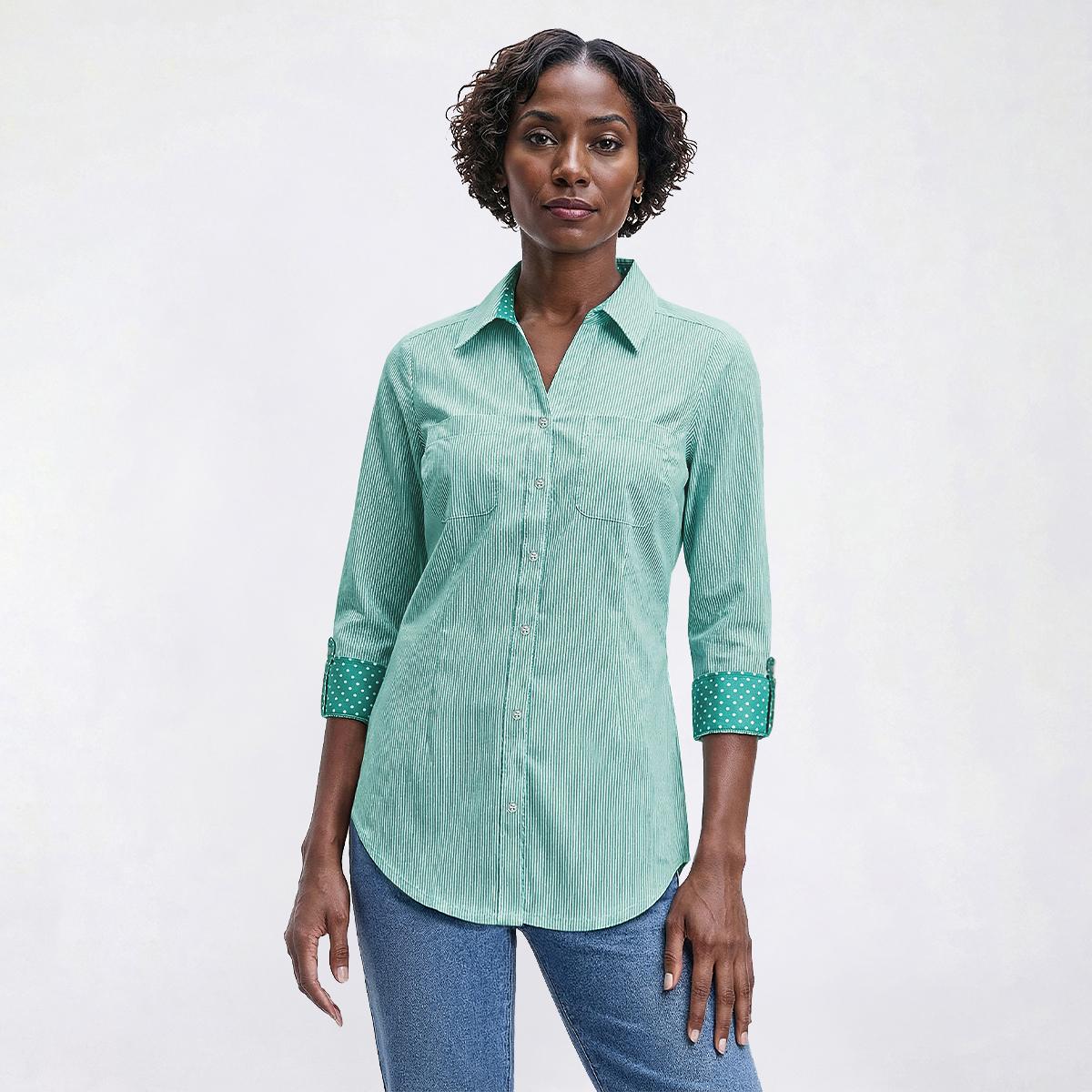 Click here for Womens Emily Daniels 3/4 Sleeve Stripe Button Down prices