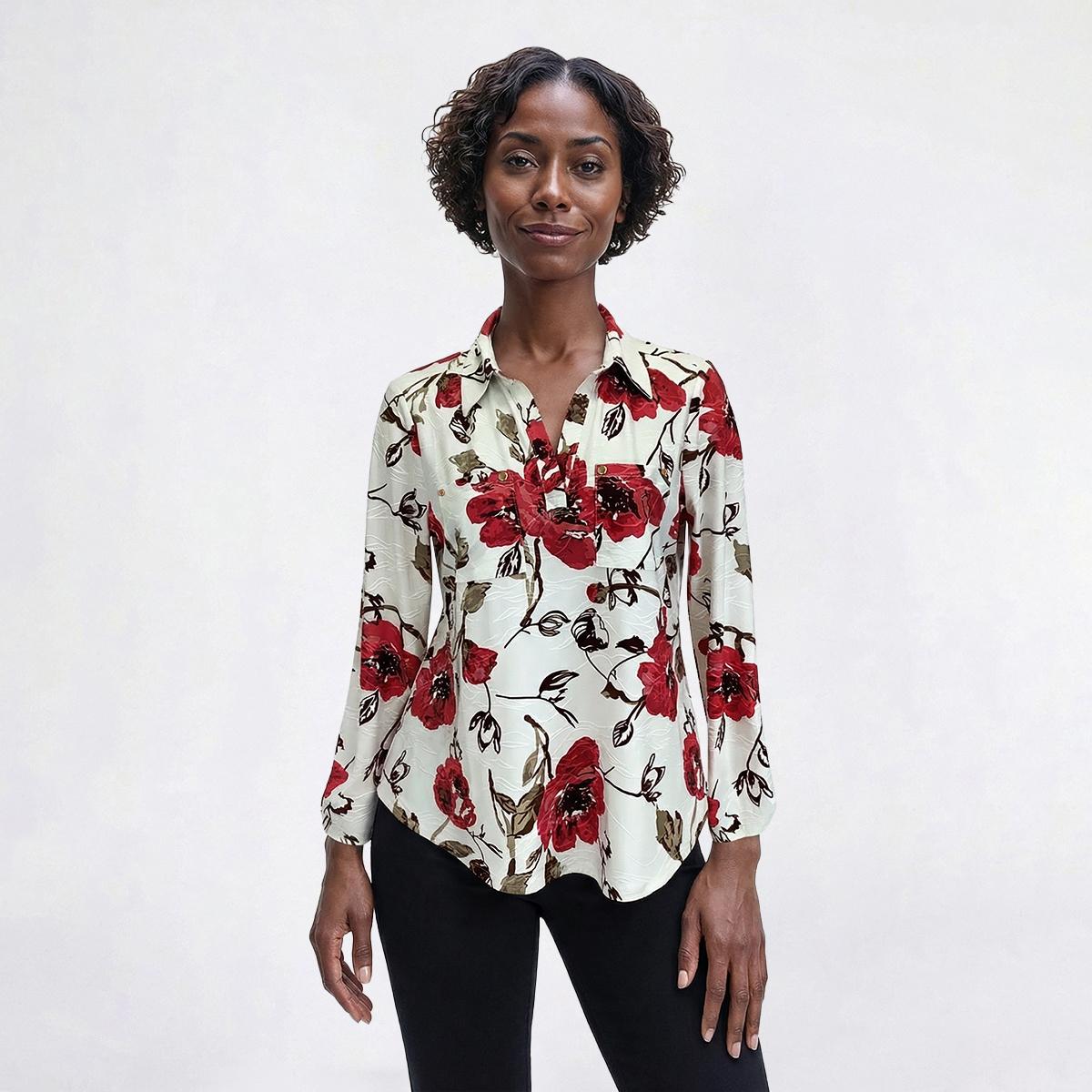 Click here for Womens Emily Daniels Split Neck Floral Jacquard Bl... prices