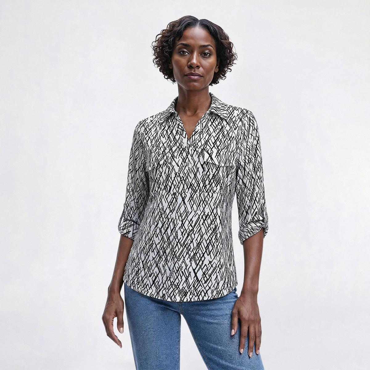Click here for Petite Emily Daniels Split Neck Abstract Jacquard... prices