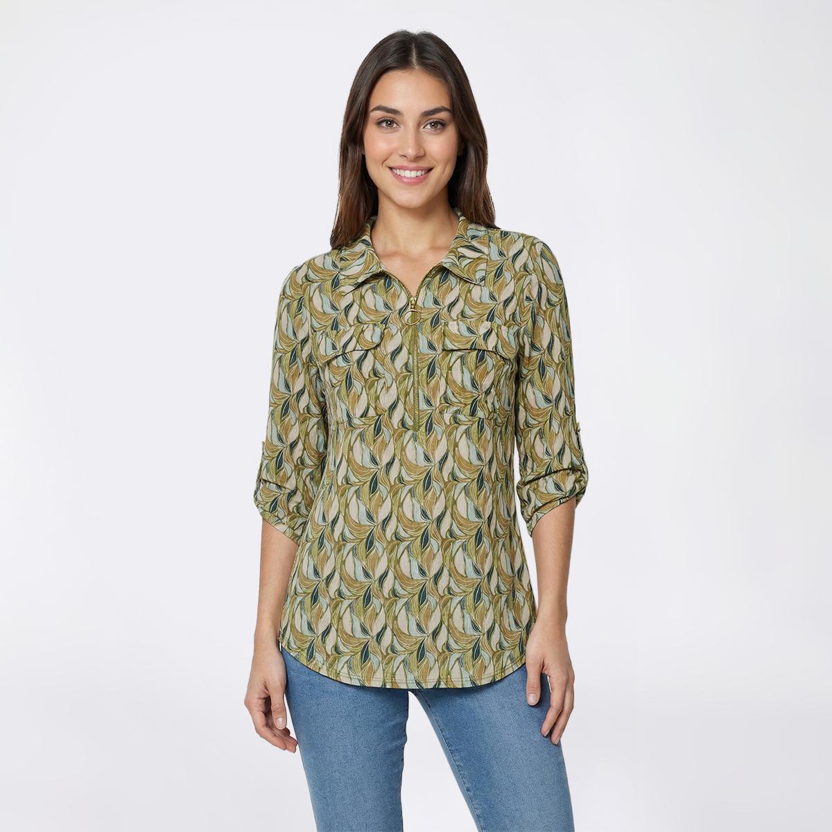 Click here for Plus Size Notations 3/4 Sleeve 2-Pocket Abstract J... prices