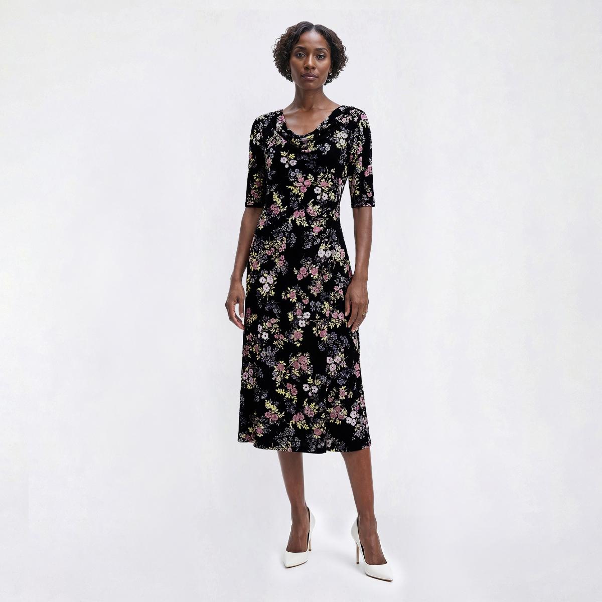 Click here for Womens Connected Apparel Elbow Sleeve Floral Midi... prices